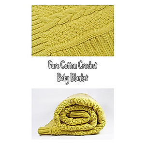 Cute New York Premium 100% Cotton Cable Knit Toddler Blankets Receiving Blanket, Baby Nursery & Stroller Blanket for Boys and Girls 30"x40" (Yellow)