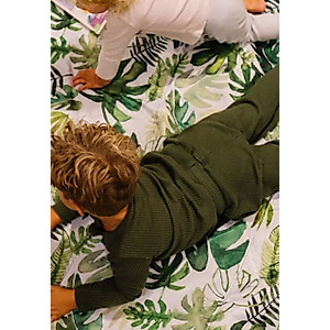 Little Unicorn 5'x5' Outdoor Family Picnic & Beach Blanket | Durable & Water-Resistant Fabric | Compact Fold & Easily Wipes Clean | Zipper Pocket (Tropical Leaf)