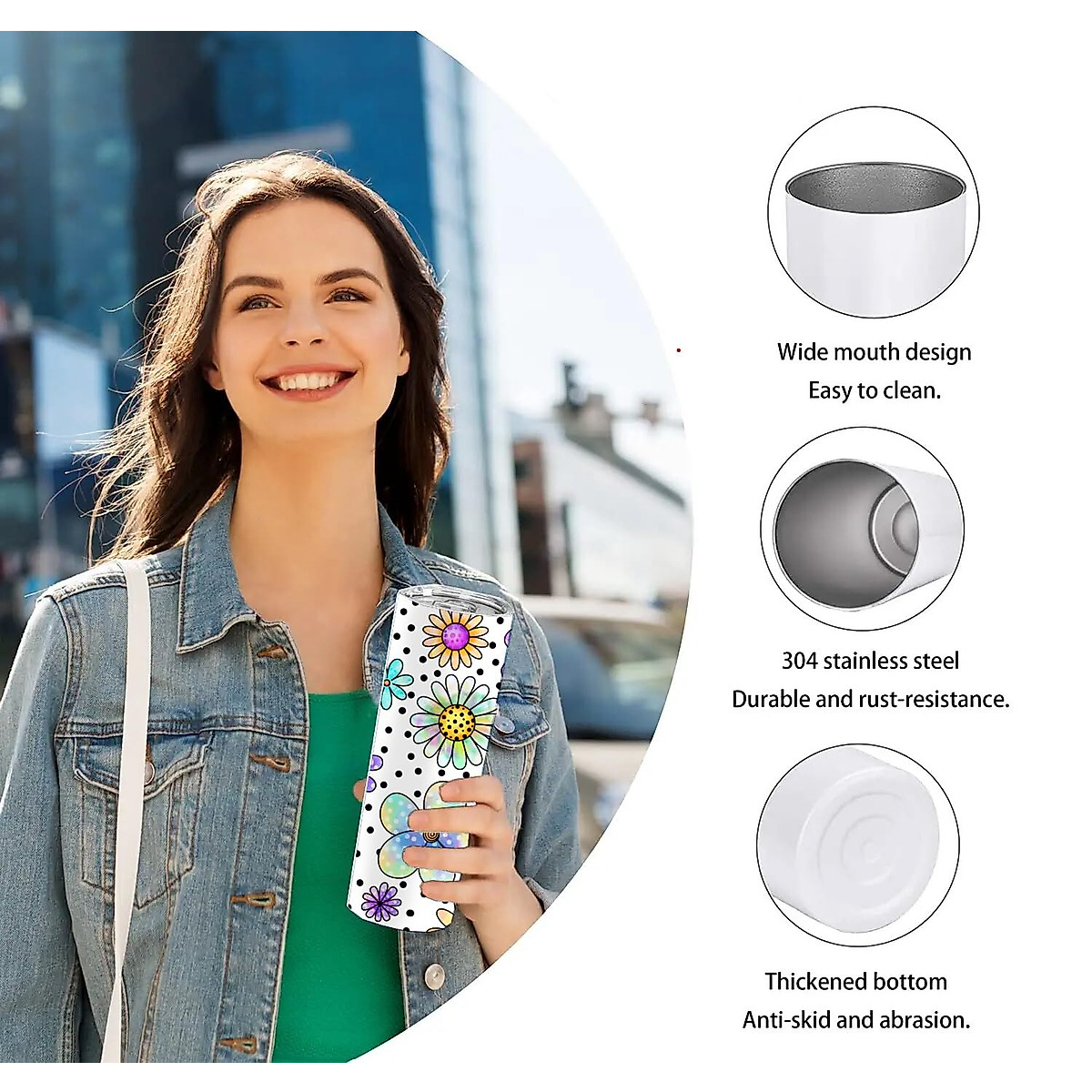 Daisies Vibrant Colours 20oz Tumbler With Lid Gifts for Kids, Birthday Gifts, Travel Mug for Friends Vacuum Stainless Steel Coffee Mug Stemless (Pack of 1)