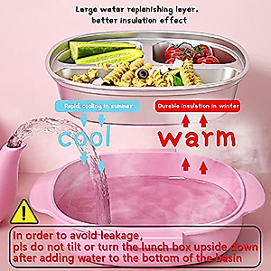 Stainless Steel Lunch Box for Toddlers Girls-Thermal Leakproof Bento Box 3-Compartment double-deck Ideal Portion Sizes for Ages 1 to 3, Pre-School Daycare Lunches and kids Snack Container（Pink）