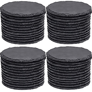 48 Pcs Coasters for Drinks, MAPRIAL 4 Inch Slate Coasters Black Stone Coaster Set Round Natural Handmade Rustic Rock with Anti-Scratch Bottom for Coffee Table, Home Decor, Cup, Bar, Housewarming Gifts
