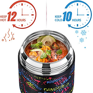 Healthlif 17oz Thermo for Hot Food, Vacuum Soup Thermo Small Kids Hot Food Container with Spoon, Stainless Steel Lunch Box Insulated Food Jar Leak Proof Soup Thermo for Adult Kids（Black）