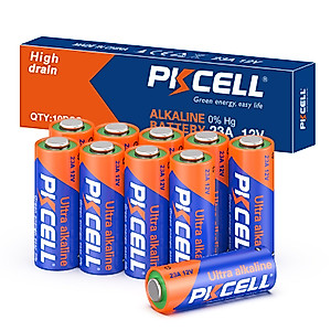 PKECLL 23A 12 Volt Battery 10-Count, A23 Battery for Garage Door Openers Ceiling Fan Remotes Doorbells (10 Pack)