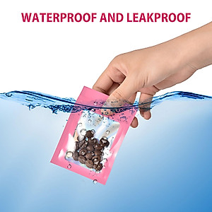 100PCS Smell Proof Mylar Bags Holographic Packaging Pouch Bag with Clear Window,3x4inch Resealable Ziplock Foil Pouch Bags for Food Storage, Candy, Jewelry, Electronics Storage (Pink)