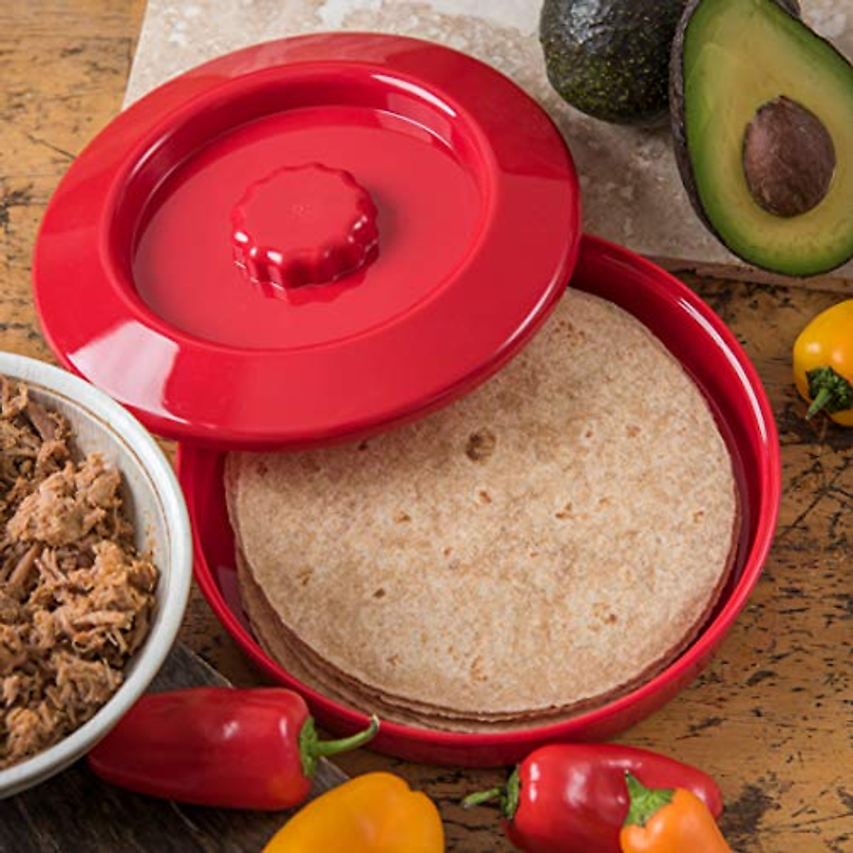 Carlisle FoodService Products 047505 Stackable Tortilla Server w/Lid, 7-1/4" / 2", Red