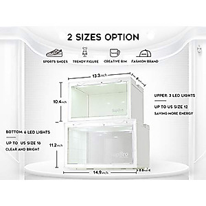 SupBro Led Collection Crate - Voice Control - Easy Access Storage Shoes box, Stackable Shoe Storage with clear plastic door for sneakers - (11.2 x 14.9 x 8.8 inch (2pack), White)