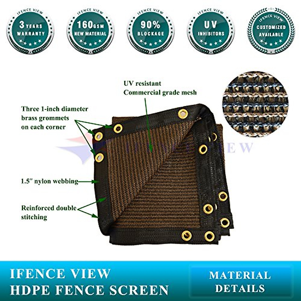 Ifenceview 4'x5' to 4'x50' Brown Shade Cloth/Fence Privacy Screen Fabric Mesh Net for Construction Site, Yard, Driveway, Garden, Railing, Canopy, Awning 160 GSM UV Protection (4' x 5')