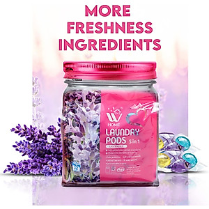 5-in-1 Laundry Pods, Total 96 Count, High Efficiency (HE), Ultra Concentrate with Powerful Stain Lifter Technology, Fabric Softener With Lavender Extracts, Detergent Pods, 32 Count/Each – Pack of 3