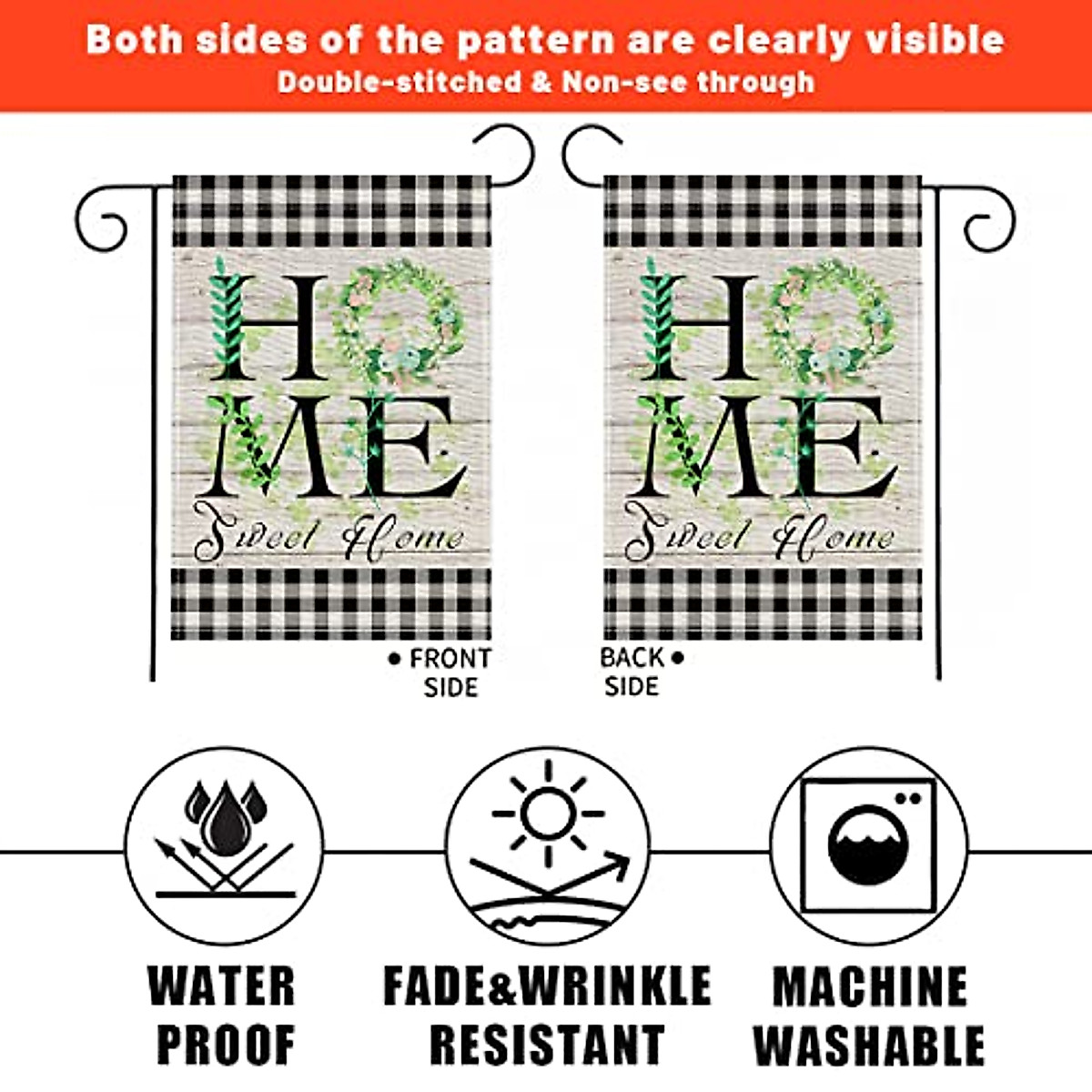 Spring Garden Flag Home Sweet Home Buffalo Plaid Decor Farmhouse Rustic 12x18 Double Sided Burlap Vertical Yard Decor Patio Lawn Outdoor Decorate(HOME)