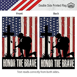 CROWNED BEAUTY Memorial Day American Soldier Cross Garden Flag 12x18 Inch Double Sided 4th of July Patriotic Honor the Brave Independence Outside Yard Decor