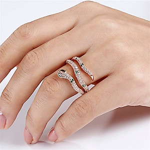 GNOCE "Creative Life Force 18K Rose Gold S925 Sterling Silver Green Snake Ring With Clear Cz Stones Womens Cool Crystal Jewelry Accessories Snake Rings For Women Fashion Rhinestones Rings (8(U.S))