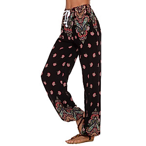 Urban CoCo Women's Floral Print Summer Boho Pants Harem Beach Vacation Pants (# 10, XL)