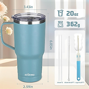 20 oz Insulated Coffee Mug with Ceramic Coating, Stainless Steel Travel Mug Tumbler with Handle Lid and Straw, Double Wall Leak-Proof Thermos Coffee Travel Mug Keeps Drink Hot and Cold (Lake Green)