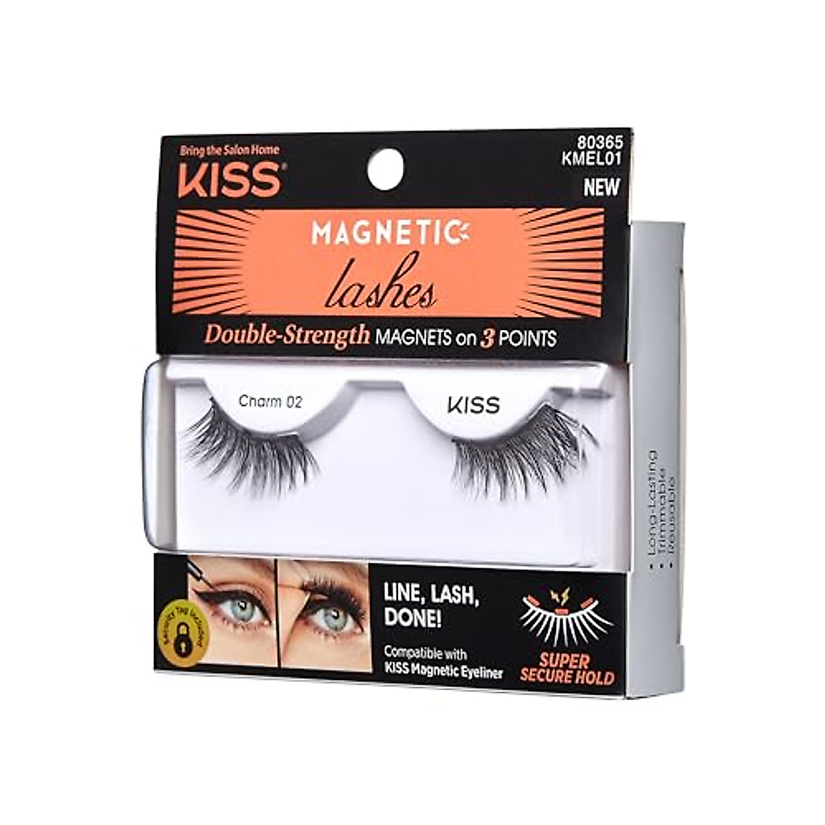 KISS Magnetic False Eyelashes, Charm', 12 mm, Includes 1 Pair Of Magnetic Lashes, Contact Lens Friendly, Easy to Apply, Reusable Strip Lashes