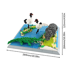Larcele Micro Building Blocks Animal Set, DIY Mini 3D Building Toy Bricks,1860 Pieces KLJM-04(Hippo + Crocodile + Crane)