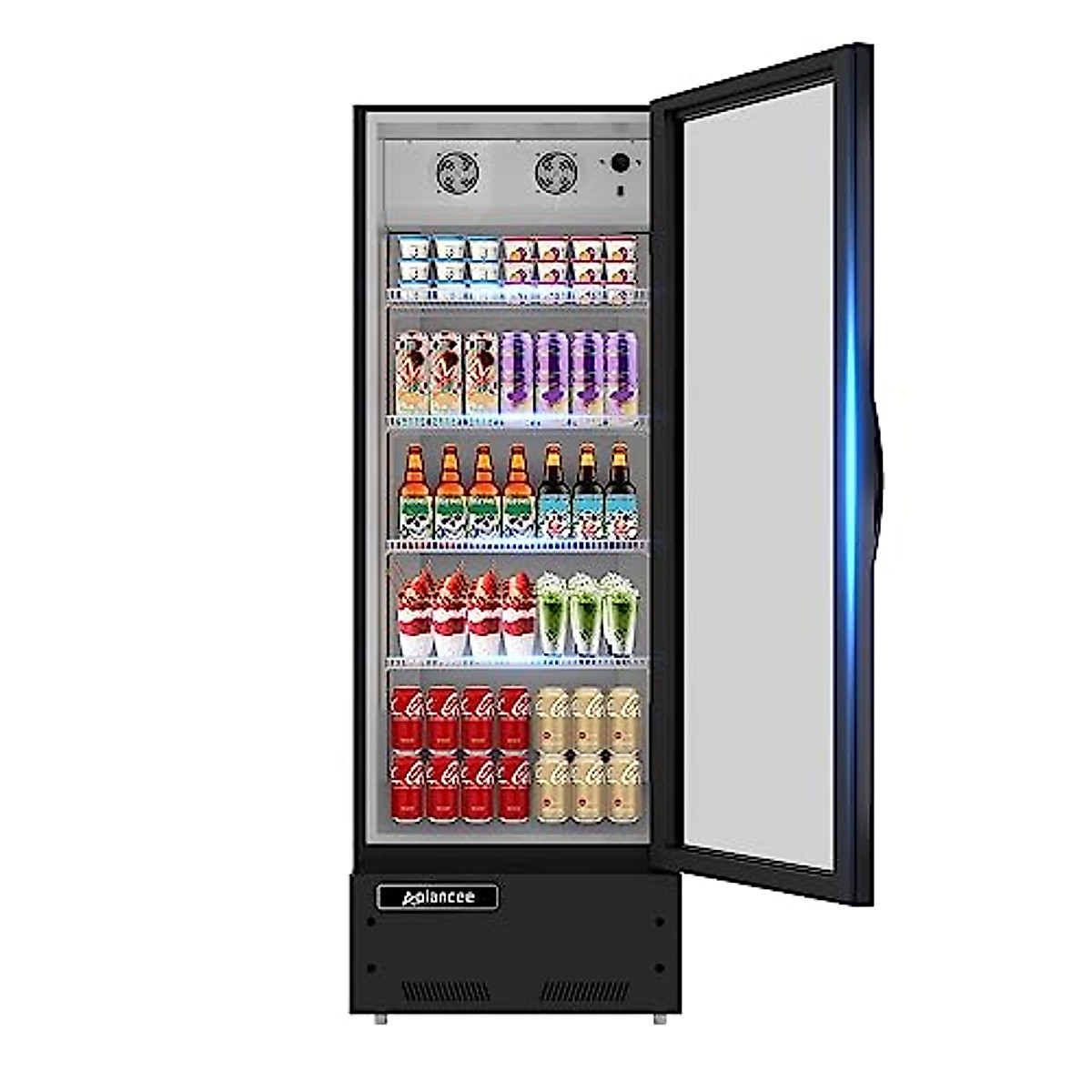 Aplancee Beverage Refrigerator Cooler 24" W 16.5 Cu.ft Glass 1 Door Merchandiser Refrigerator 35-46℉ LED Lighting without Lightbox Black for Restaurant Bar Grocery Store Family Party