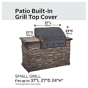 Classic Accessories Ravenna Water-Resistant 37 Inch Built-In BBQ Grill Top Cover, Black, Grill Cover, Grill Cover for Outdoor Grill, BBQ Cover