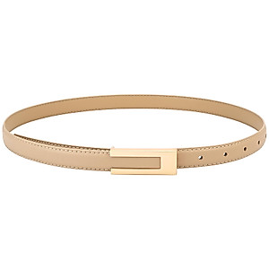 BAOKELAN Women Leather Belt Skinny Waist Belts for Dress Thin Waist Belt with Gold Buckle for Jeans Pants Apricot