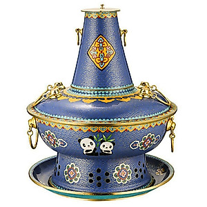 Kitchen Chafing Dishes Induction Hob Pans Creative Cloisonne Copper Hot Pot Household Old Beijing Hot Pot of Lamb Charcoal Copper Pot Best Gift (Color : Blue, Size : 36cm)