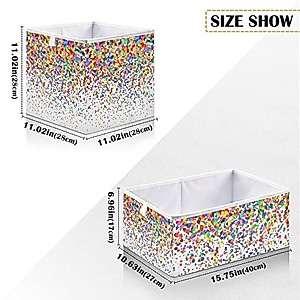 Colorful Confetti 11 inch Cube Storage Bins (Pack of 1), Foldable Cubby Organizer Bin for Closet, Clothes and Toys, with Handles Basket Bin