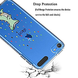 Unov Case for iPod Touch 7 Case iPod Touch 6 Case iPod Touch 5 Case Clear with Design Slim Protective Soft TPU Embossed Pattern for iPod 5th 6th 7th Generation (Rainbow Dinosaur)