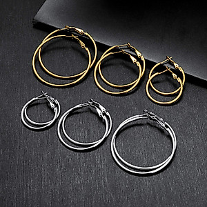 6 Pairs Stainless Steel gold silver Plated Hoop Earrings for Women, Hypoallergenic Hoops Women's Earrings Loop Earrings Set