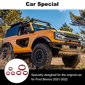 JWWY Air Conditioner Headlight Switch Knob 4WD Wheel Drive Trailer Gear Switch Knob Cover for 2021-2024+ Ford Bronco Accessories Aluminum Alloy 6PCS Red（Don't fit Bronco Sport）