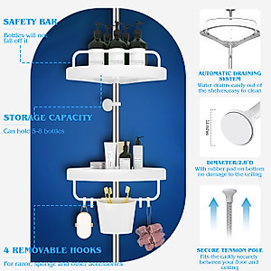 EliteCart Rust Proof Shower Caddy Corner Tension Pole – Adjustable Height (32-120 inch), 4 Tier Shelf Bathtub Organizers and Storage – Includes Towel Rack, Tooth Brush Holder and Suction Cups (White)