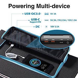 RINKMO Foldable Solar Panel for Power Station, 120W Portable Solar Charger with USB-C(Support PD), Dual USB 3.0 18V DC Output, IP65 Waterproof, for Camping, Emergency, 12V Car Battery