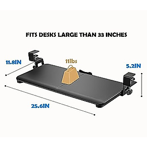 VONDETYR Clamp-on Rotating Computer Keyboard and Mouse Tray, Slide Out with Sturdy C-Clamp Mount,Ergonomic Typing, Black