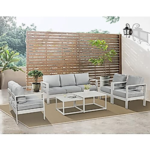 Solaste Aluminum Outdoor Patio Furniture Set, Metal Outside Patio Furniture Conversation Sets with Nesting Coffee Table, Outdoor Seating Set with 5” Olefin Cushions for Backyard Deck Lawn, White