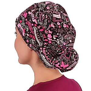 Sparkling EARTH Pink Ribbon Collage (Breast Cancer Ribbons) - Riley Medical Scrub Caps - Adjustable Cord Lock Closure - Made in USA!