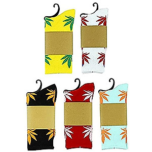 Athletic Sports High Crew Socks for Men Women Leaf Cotton Sock 5 Pairs Randomly Choose One Size
