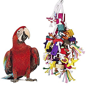 BWOGUE Large Parrot Chew Toy Bird Chewing Toy Multicolored Wooden Blocks Tearing Toys for African Grey Macaws Cockatoos Eclectus Amazon Parrot Birds