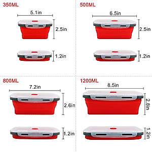 Guyuyii Collapsible Food Storage Containers - 4PC Collapsible Bowls With Airtight Lid, Vent - Perfect For RV Organization And Storage, Meal Prep, Lunch And More - Microwave, Dishwasher, Freezer Safe