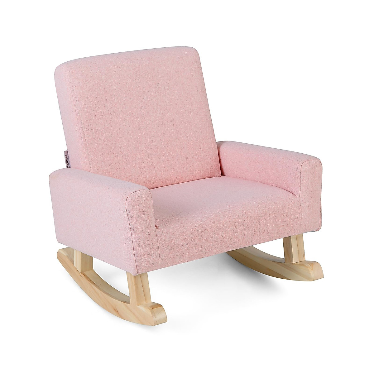 HOMGX Kids Rocking Chair, Toddler Couch with Solid Wood Base & Non-Slip Pads, Durable Linen Fabric Toddlers Sofa, Children Rocker Armchair in Playroom, Nursery, Bedroom