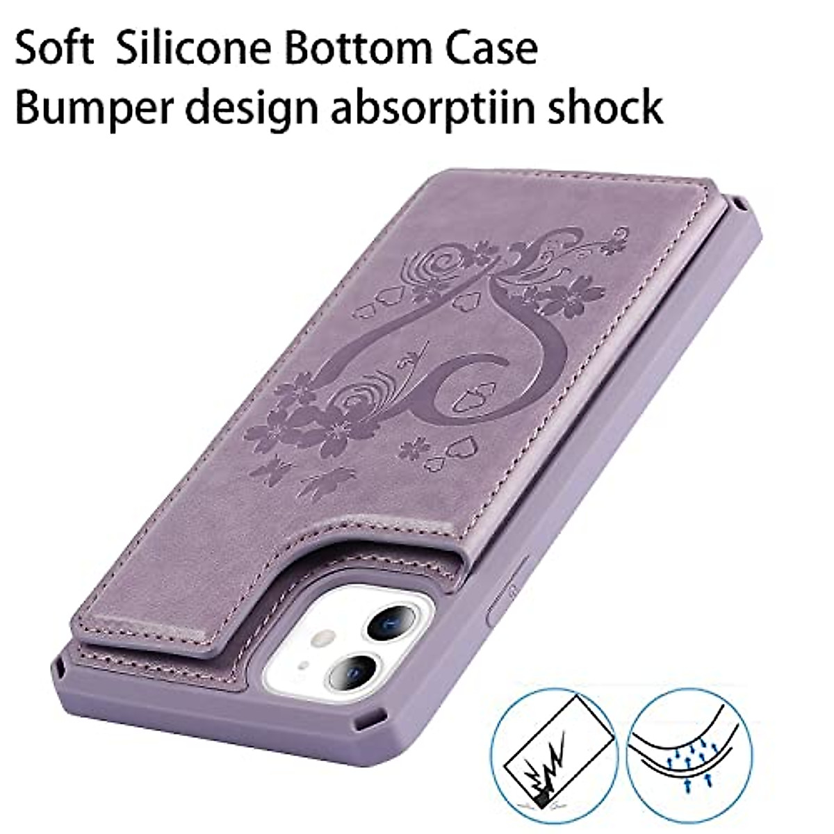 Cavor for iPhone 11 Phone Case with Card Holder,Wallet Case with Credit Card Holders for Women Men[Card Slots] [with Strap] PU Leather Shockproof Cover for iPhone 11-Heart Purple