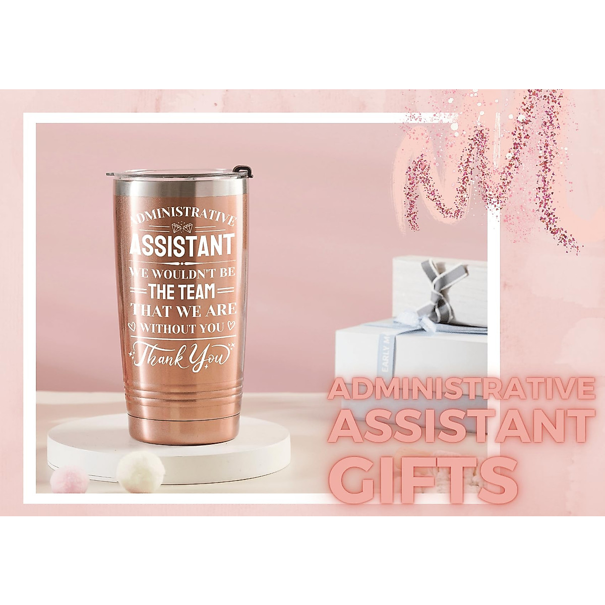 Onebttl Administrative Professional Day Gifts for Administrative Assistant, Secretary, 20 oz Stainless Steel Tumbler for Women - Thank You - Rose Gold