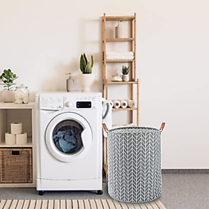 Tsingree 60L Waterproof Laundry Hamper, Large Foldable Laundry Basket with Leather Handles, Canvas Storage Bin for Kid's Room and Baby Nursery (Gery arrow)