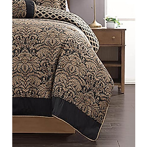 Chezmoi Collection 7-Piece Black/Gold Diamond Floral Medallion Jacquard Woven Comforter Set, California King
