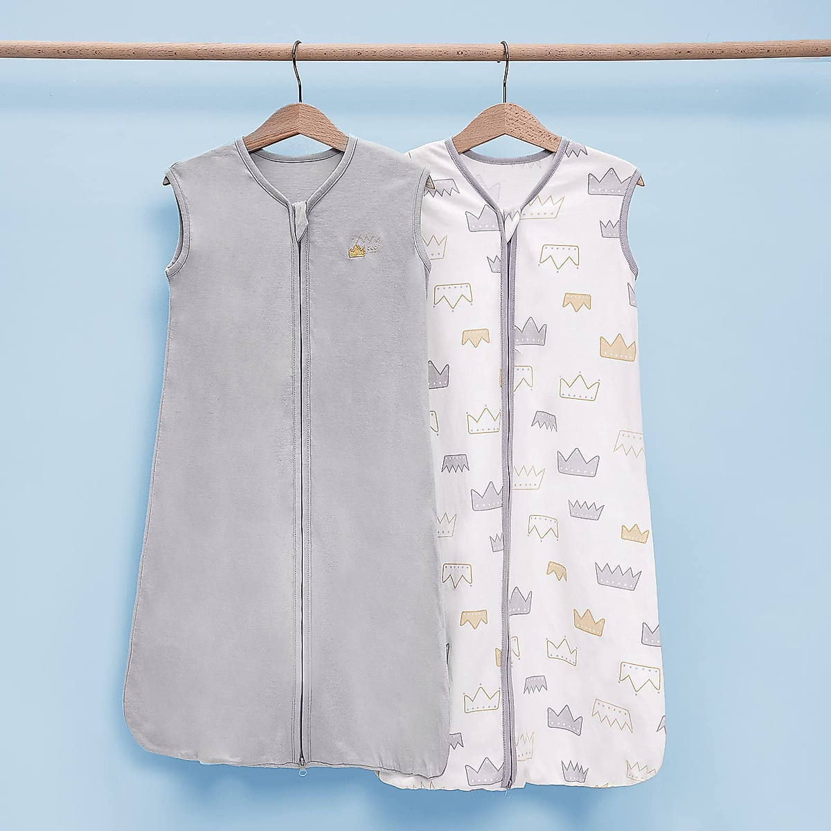 TILLYOU Sleep Sack 2 Pack - Baby Wearable Blanket with 2-Way Zipper, Extra Soft Cotton Sleeveless Sleeping Bag for Infants, Gray Grown, 6-12 Months