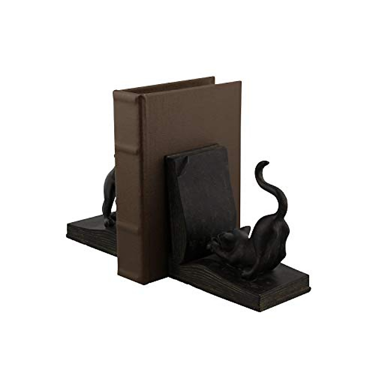 Deco 79 Polystone Cat Reading Bookends, Set of 2 7"H, 6"W, Black