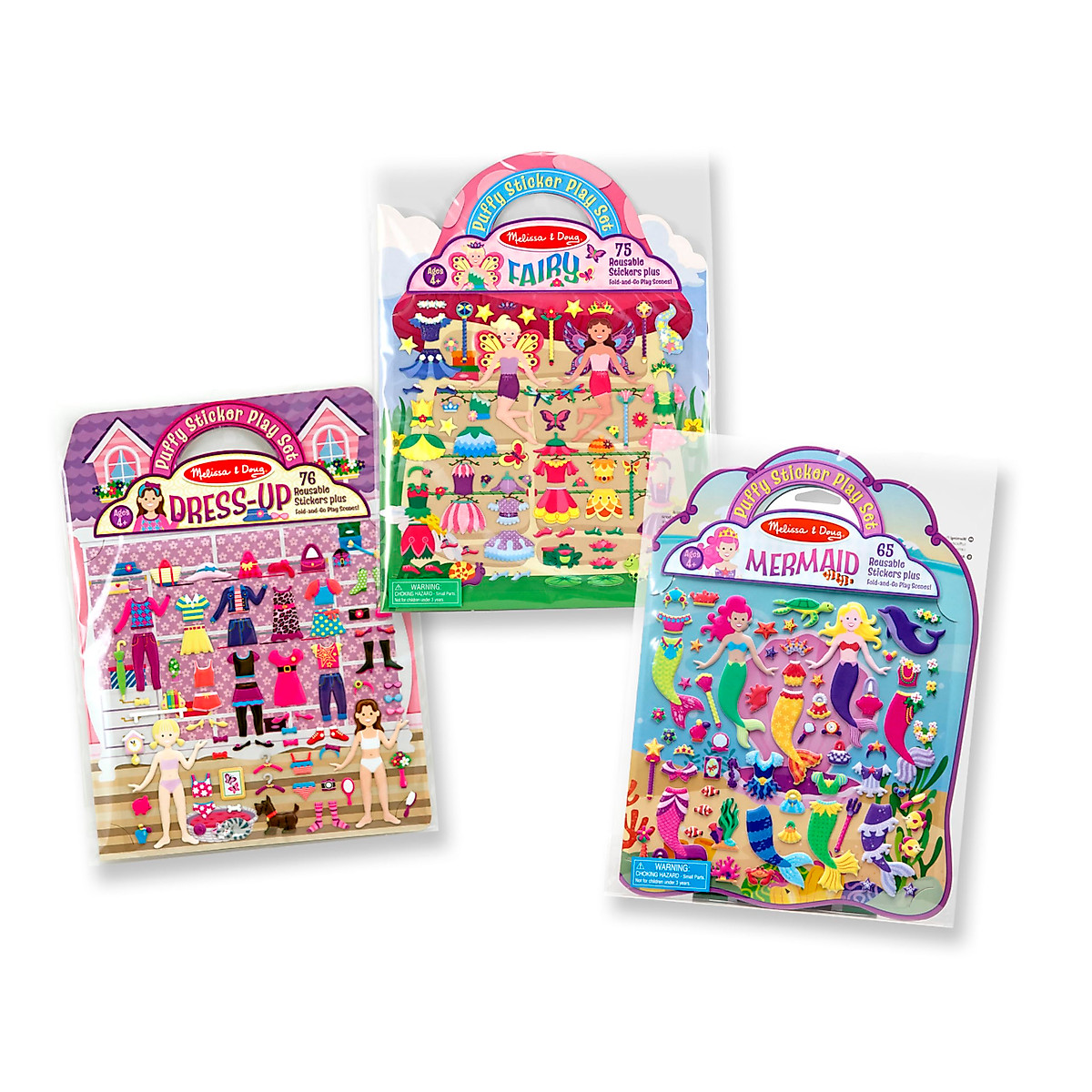 Melissa & Doug Puffy Sticker Pads Set: Fairy, Dress-Up, and Mermaid - 216 Reusable Stickers