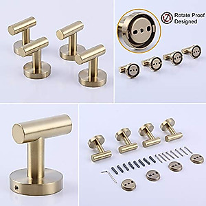 GERZWY SUS 304 Stainless Steel Bath Coat Hook Towel/Robe Clothes Hook for Bathroom Kitchen Modern Hotel Style Wall Mounted Brushed PVD Zirconium Gold 4 Pack