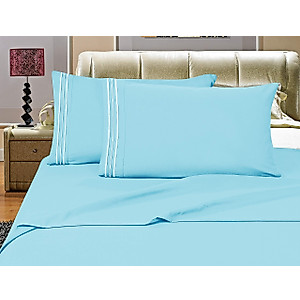 Elegant Comfort Luxurious Bed Sheets Set on Amazon 1500 Premier Wrinkle,Fade and Stain Resistant 4-Piece Bed Sheet Set, Deep Pocket, California King Aqua