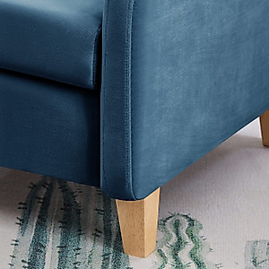 Pingliang Home Modern Accent Chair, Velvet Living Room Arm Chair with High Backrest and Wooden Legs, Comfy Reading Chair for Living Room Bedroom Small Space, Blue