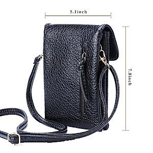 WITERY Leather Crossbody Cell Phone Purse for Women- Black Lightweight Small Cross Body Cell Phone Wallet Pouch Shoulder Bag with Shoulder Strap