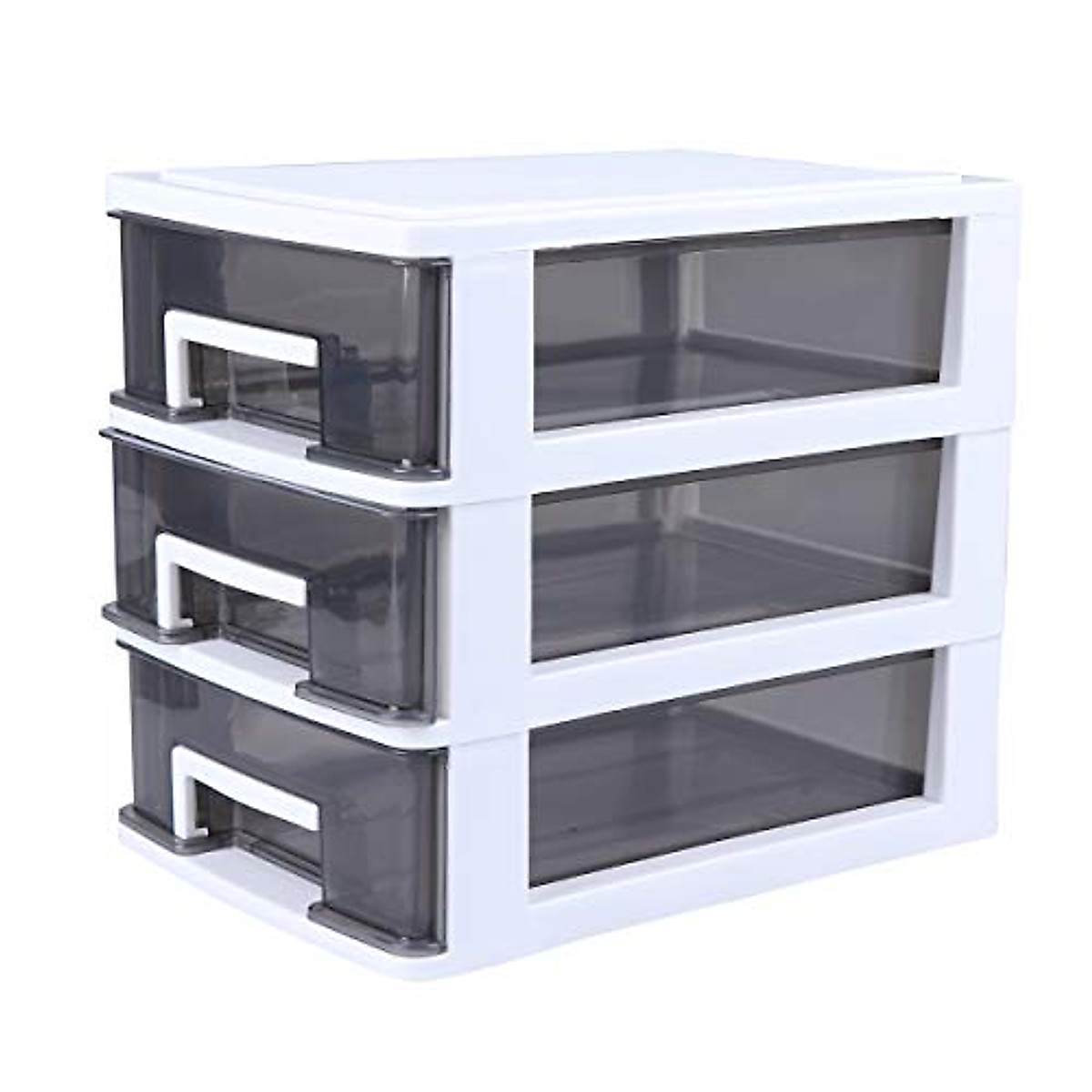 BESPORTBLE 3 Plastic Storage Drawers- Drawer Storage Organizer White Frame with Clear Drawers