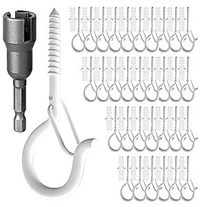 GIPTIME 32PCS Q Hanger Hooks,Ceiling Screw Hook Outdoor Lights Lights Hanger Hook Cabinet Ceiling Hanger Wall Mount Hook for New Year House Garage Party Easter LED Fairy Lights