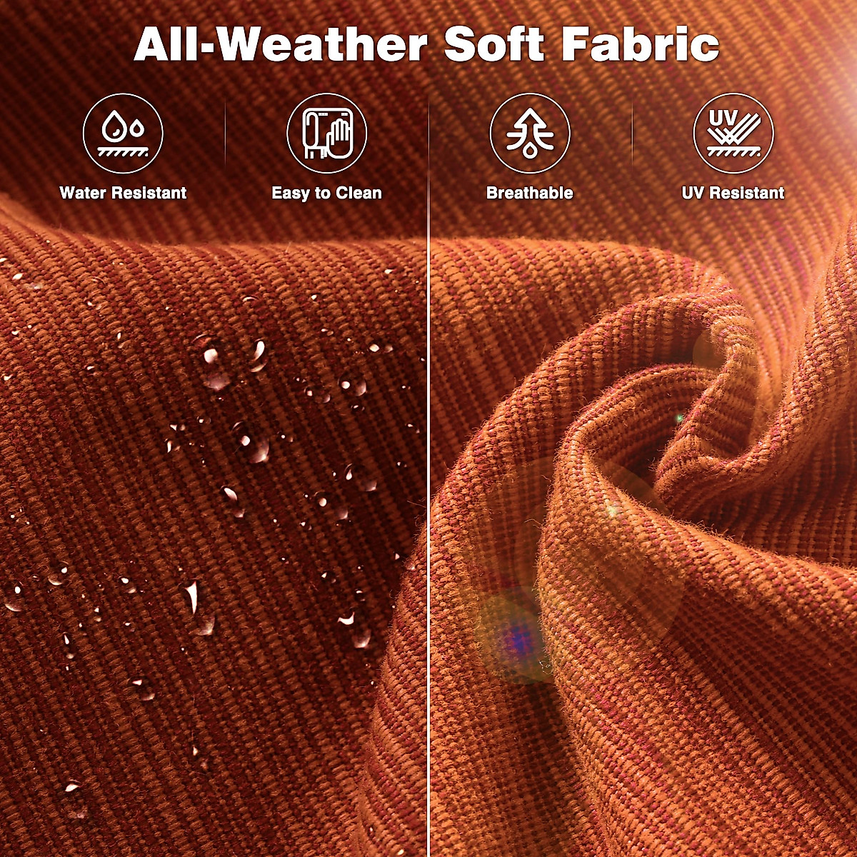 ovios 6 Pieces Patio Furniture Set with 30" Fire Pit Table, Outdoor Wicker Sofa with Ottomans, Comfy Cushions, High Back Couch Conversation Set, Brown Rattan, Orange Red